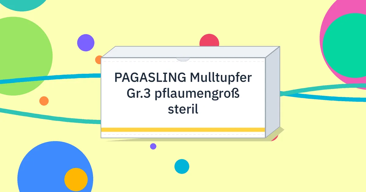 Symbolbild: Packung mit der Aufschrift PAGASLING Mulltupfer Gr.3 pflaumengroß steril (PZN 17215302) – Verfügbarkeit und Bezug in Apotheken in Frankfurt am Main