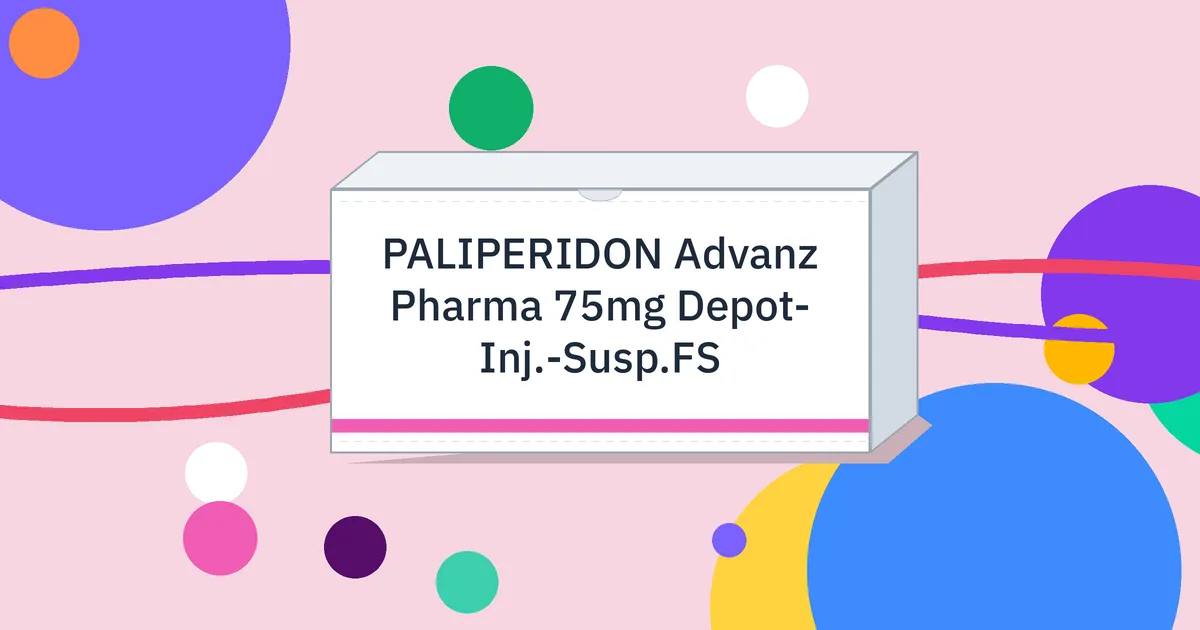 Symbolbild: Packung mit der Aufschrift PALIPERIDON Advanz Pharma 75mg Depot-Inj.-Susp.FS (PZN 18302374) – Verfügbarkeit und Bezug in Apotheken in Frankfurt am Main