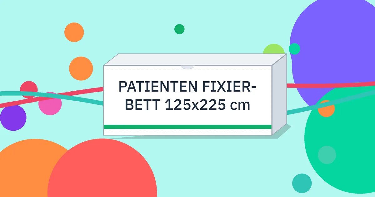 Symbolbild: Packung mit der Aufschrift PATIENTEN FIXIER-BETT 125x225 cm (PZN 16826943) – Verfügbarkeit und Bezug in Apotheken in Frankfurt am Main