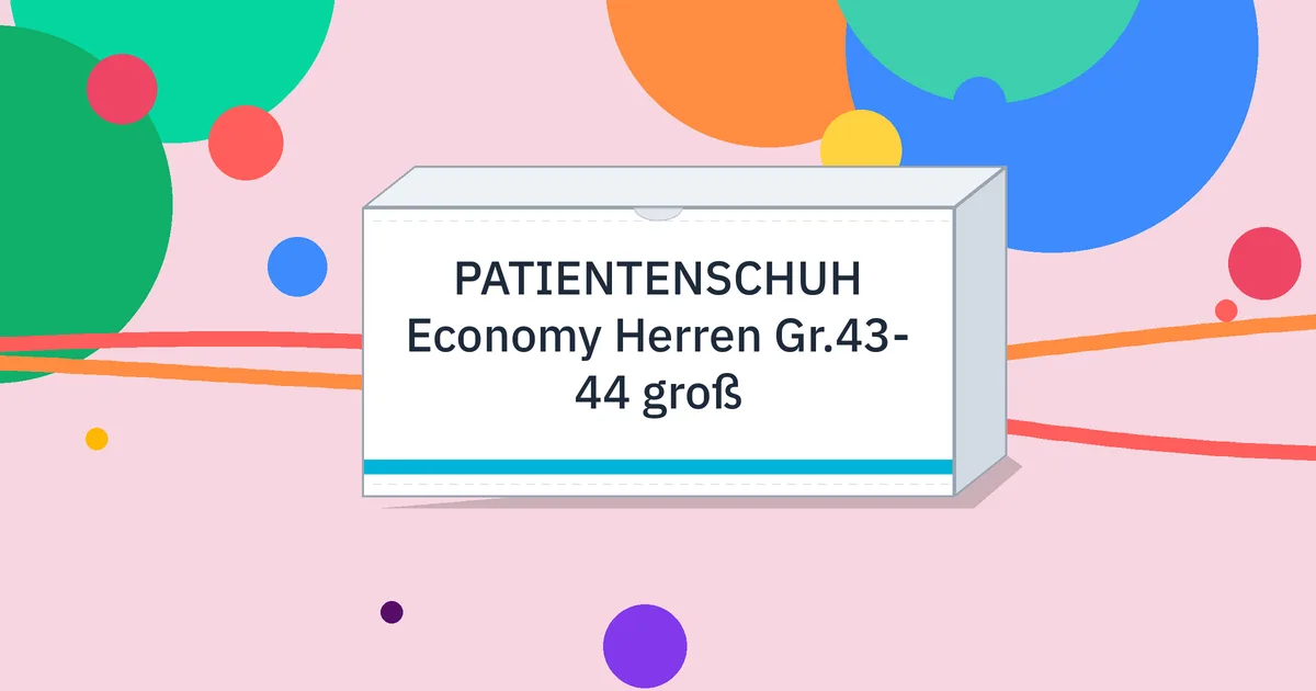 Symbolbild: Packung mit der Aufschrift PATIENTENSCHUH Economy Herren Gr.43-44 groß (PZN 04766466) – Verfügbarkeit und Bezug in Apotheken in Frankfurt am Main