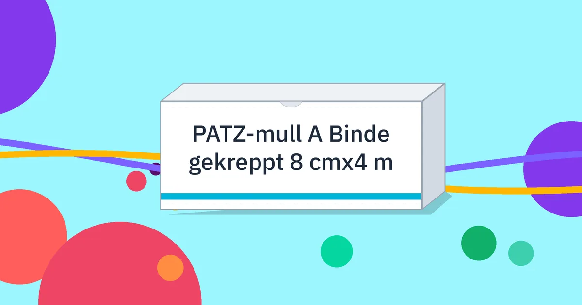 Symbolbild: Packung mit der Aufschrift PATZ-mull A Binde gekreppt 8 cmx4 m (PZN 06815045) – Verfügbarkeit und Bezug in Apotheken in Frankfurt am Main