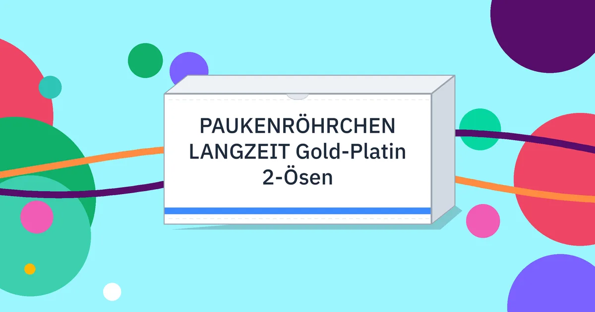 Symbolbild: Packung mit der Aufschrift PAUKENRÖHRCHEN LANGZEIT Gold-Platin 2-Ösen (PZN 09652980) – Verfügbarkeit und Bezug in Apotheken in Frankfurt am Main