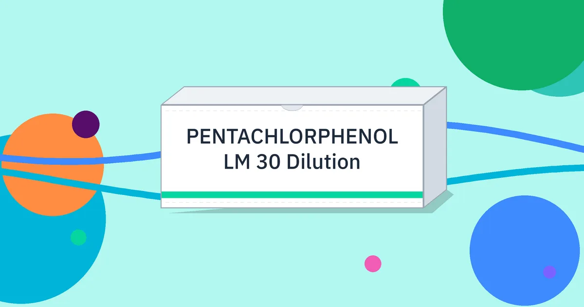 Symbolbild: Packung mit der Aufschrift PENTACHLORPHENOL LM 30 Dilution (PZN 13634396) – Verfügbarkeit und Bezug in Apotheken in Frankfurt am Main