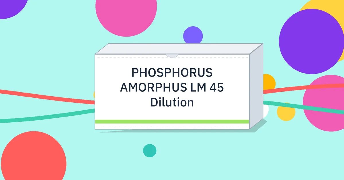 Symbolbild: Packung mit der Aufschrift PHOSPHORUS AMORPHUS LM 45 Dilution (PZN 13034644) – Verfügbarkeit und Bezug in Apotheken in Frankfurt am Main