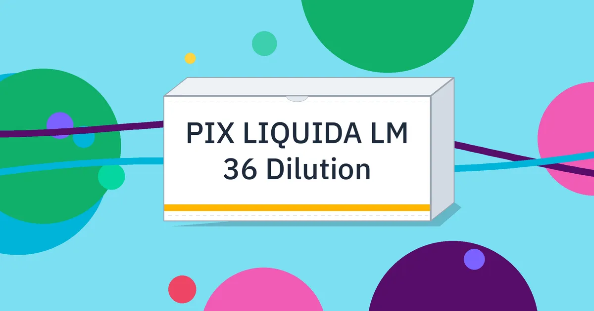 Symbolbild: Packung mit der Aufschrift PIX LIQUIDA LM 36 Dilution (PZN 13646471) – Verfügbarkeit und Bezug in Apotheken in Frankfurt am Main