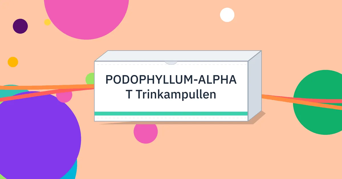 Symbolbild: Packung mit der Aufschrift PODOPHYLLUM-ALPHA T Trinkampullen (PZN 10222457) – Verfügbarkeit und Bezug in Apotheken in Frankfurt am Main