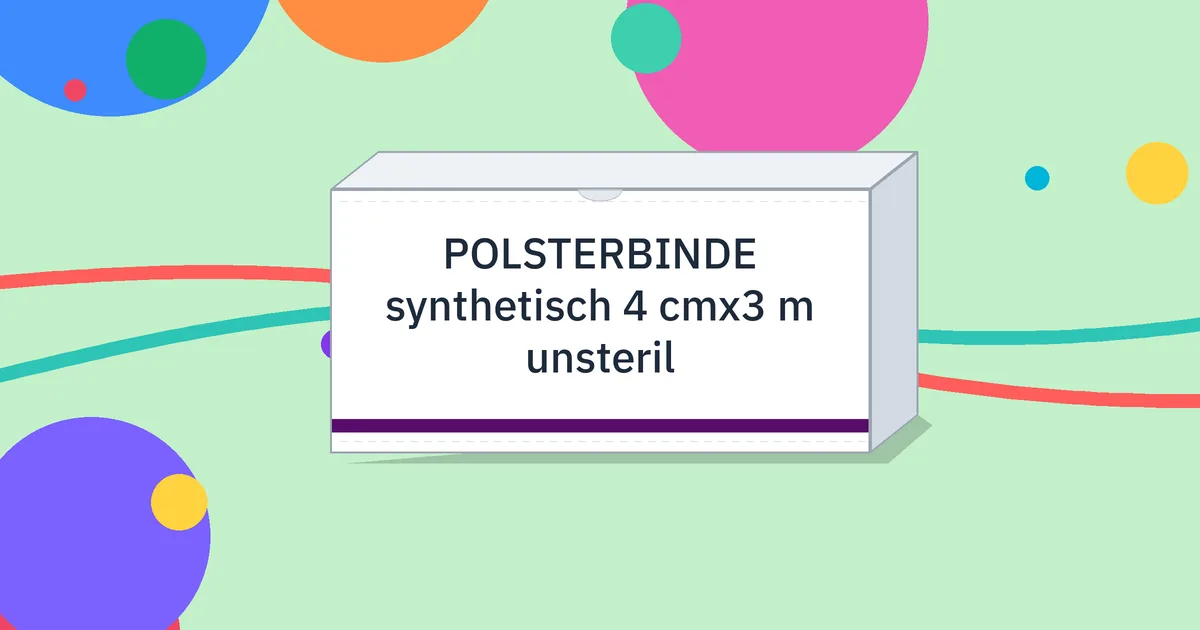 Symbolbild: Packung mit der Aufschrift POLSTERBINDE synthetisch 4 cmx3 m unsteril (PZN 11058681) – Verfügbarkeit und Bezug in Apotheken in Frankfurt am Main