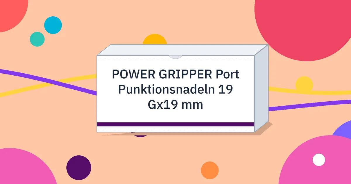 Symbolbild: Packung mit der Aufschrift POWER GRIPPER Port Punktionsnadeln 19 Gx19 mm (PZN 04658009) – Verfügbarkeit und Bezug in Apotheken in Frankfurt am Main