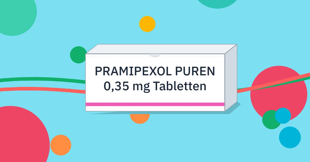 Symbolbild: Packung mit der Aufschrift PRAMIPEXOL PUREN 0,35 mg Tabletten (PZN 10945262) – Verfügbarkeit und Bezug in Apotheken in Frankfurt am Main