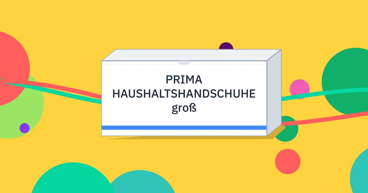 Symbolbild: Packung mit der Aufschrift PRIMA HAUSHALTSHANDSCHUHE groß (PZN 01304506) – Verfügbarkeit und Bezug in Apotheken in Frankfurt am Main