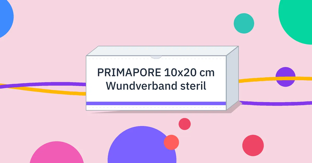 Symbolbild: Packung mit der Aufschrift PRIMAPORE 10x20 cm Wundverband steril (PZN 19703224) – Verfügbarkeit und Bezug in Apotheken in Frankfurt am Main