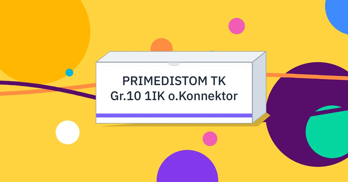 Symbolbild: Packung mit der Aufschrift PRIMEDISTOM TK Gr.10 1IK o.Konnektor (PZN 10316514) – Verfügbarkeit und Bezug in Apotheken in Frankfurt am Main