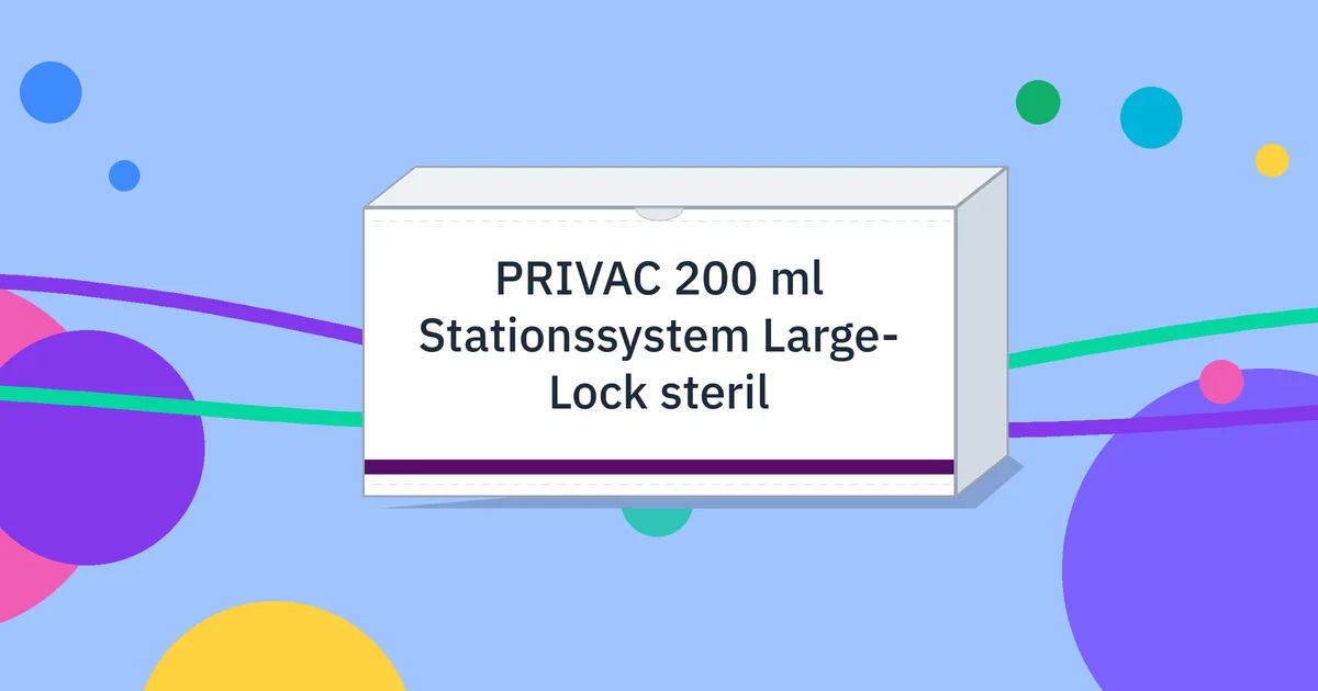 Symbolbild: Packung mit der Aufschrift PRIVAC 200 ml Stationssystem Large-Lock steril (PZN 07003510) – Verfügbarkeit und Bezug in Apotheken in Frankfurt am Main