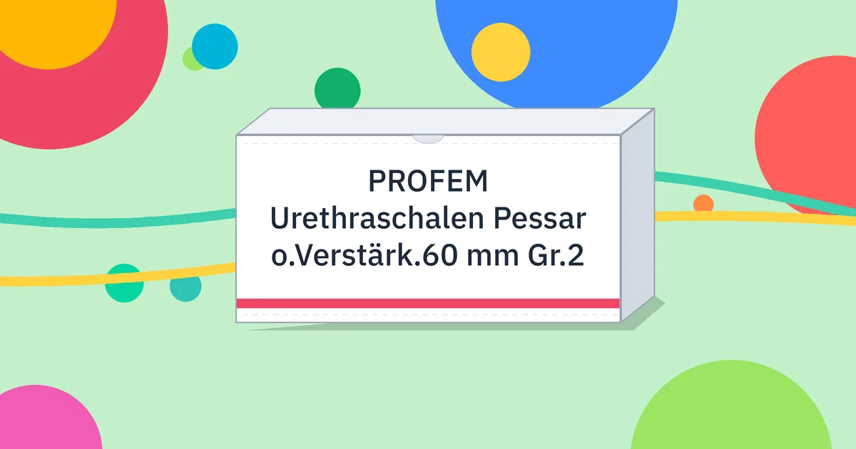 Symbolbild: Packung mit der Aufschrift PROFEM Urethraschalen Pessar o.Verstärk.60 mm Gr.2 (PZN 11672659) – Verfügbarkeit und Bezug in Apotheken in Frankfurt am Main