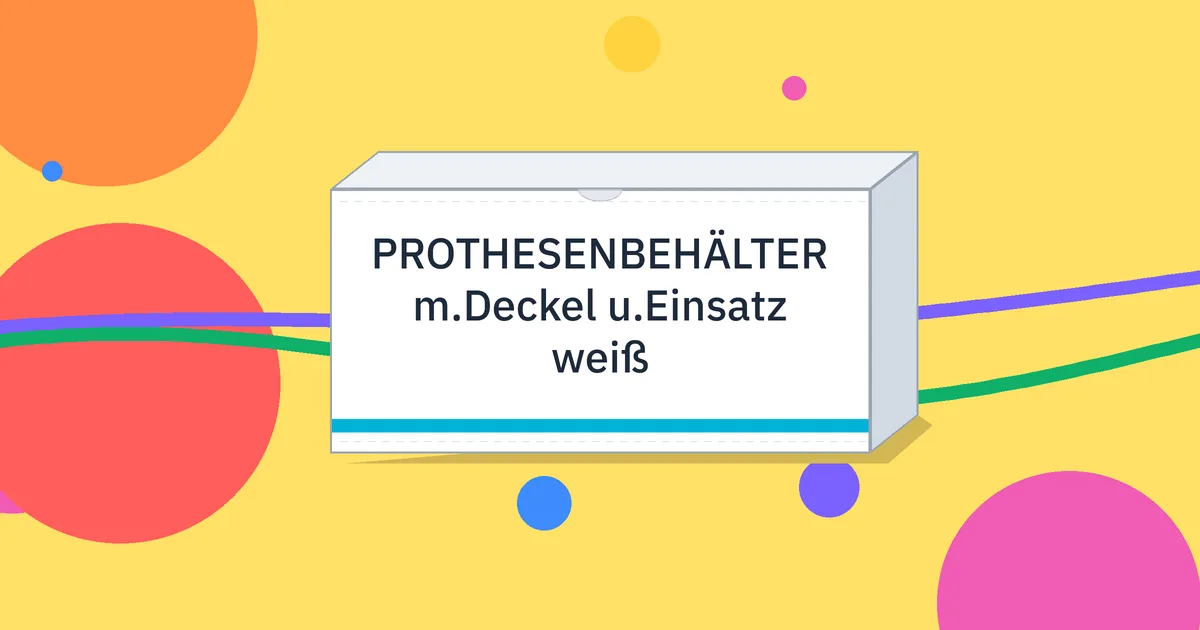 Symbolbild: Packung mit der Aufschrift PROTHESENBEHÄLTER m.Deckel u.Einsatz weiß (PZN 06641645) – Verfügbarkeit und Bezug in Apotheken in Frankfurt am Main