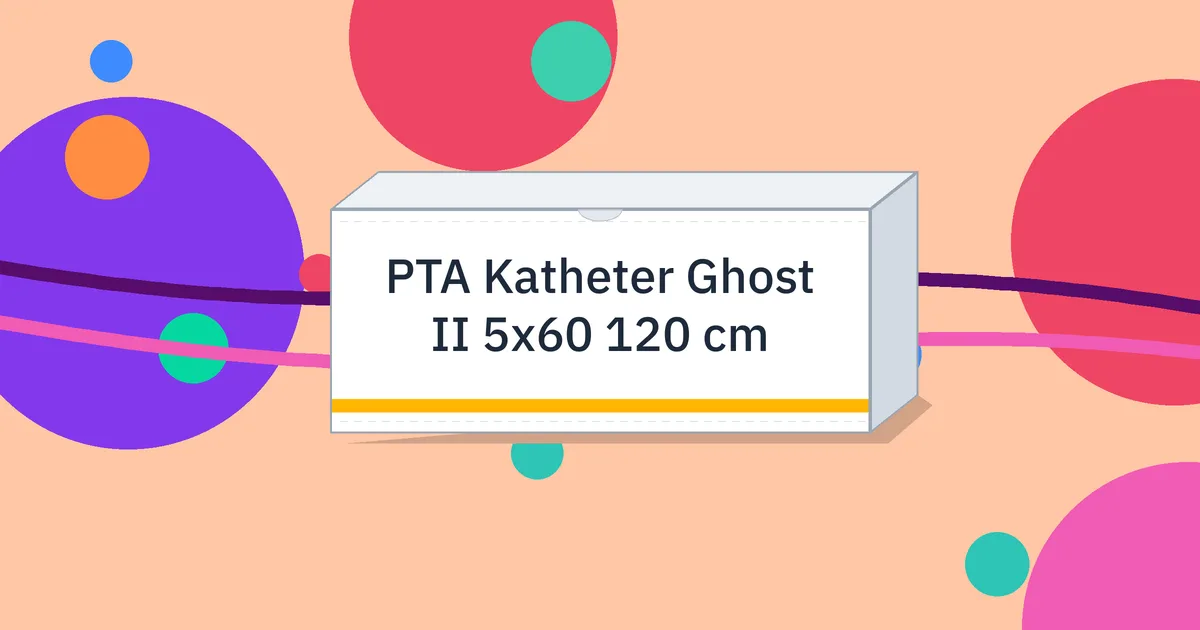 Symbolbild: Packung mit der Aufschrift PTA Katheter Ghost II 5x60 120 cm (PZN 00106827) – Verfügbarkeit und Bezug in Apotheken in Frankfurt am Main