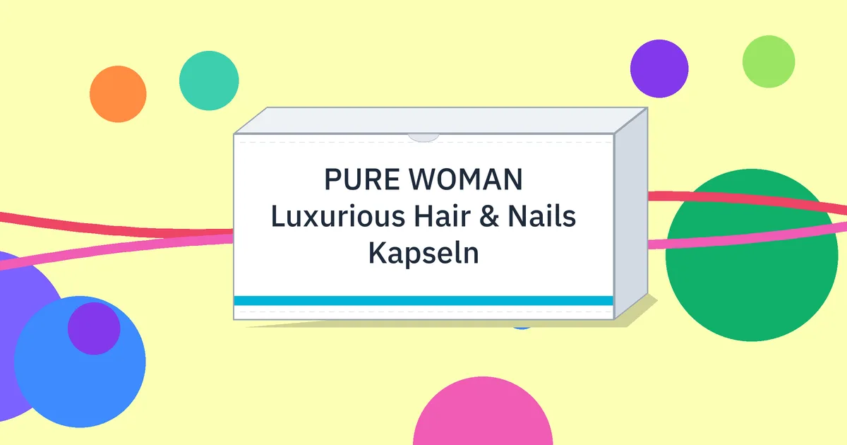 Symbolbild: Packung mit der Aufschrift PURE WOMAN Luxurious Hair & Nails Kapseln (PZN 08489650) – Verfügbarkeit und Bezug in Apotheken in Frankfurt am Main