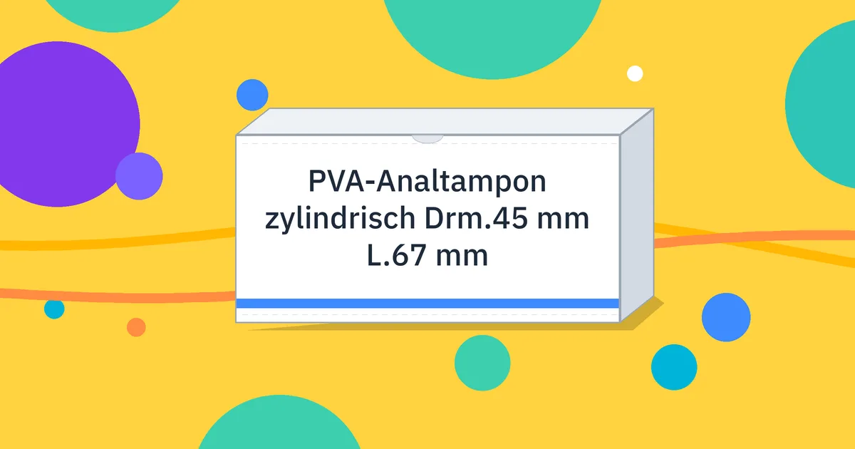 Symbolbild: Packung mit der Aufschrift PVA-Analtampon zylindrisch Drm.45 mm L.67 mm (PZN 12551751) – Verfügbarkeit und Bezug in Apotheken in Frankfurt am Main
