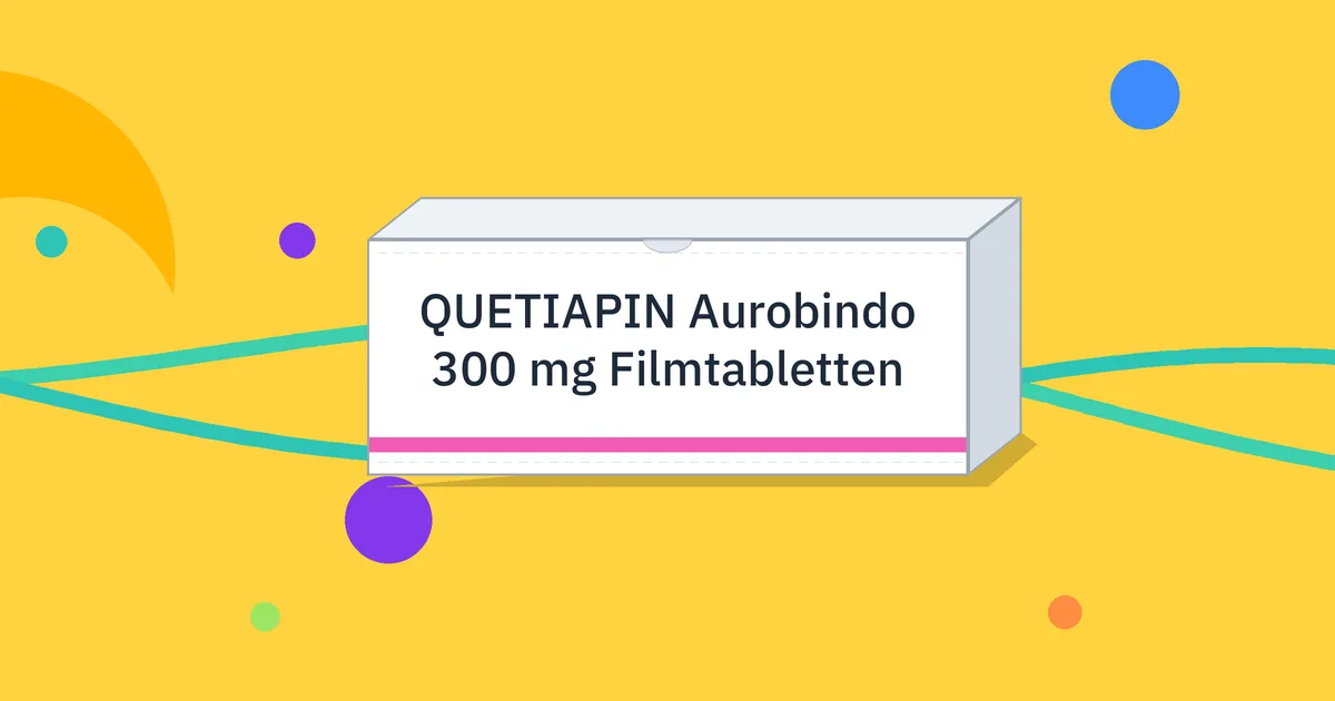 Symbolbild: Packung mit der Aufschrift QUETIAPIN Aurobindo 300 mg Filmtabletten (PZN 01341097) – Verfügbarkeit und Bezug in Apotheken in Frankfurt am Main