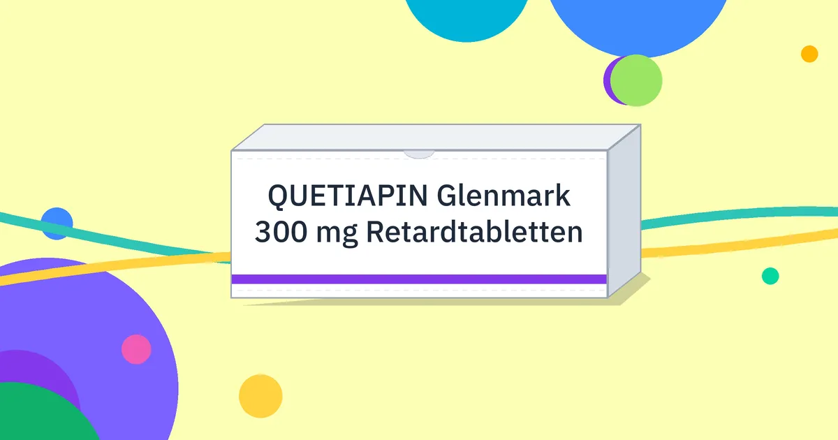 Symbolbild: Packung mit der Aufschrift QUETIAPIN Glenmark 300 mg Retardtabletten (PZN 16031617) – Verfügbarkeit und Bezug in Apotheken in Frankfurt am Main