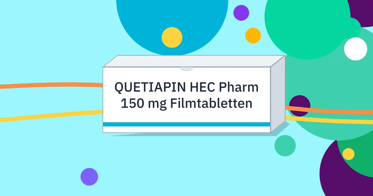 Symbolbild: Packung mit der Aufschrift QUETIAPIN HEC Pharm 150 mg Filmtabletten (PZN 20523208) – Verfügbarkeit und Bezug in Apotheken in Frankfurt am Main