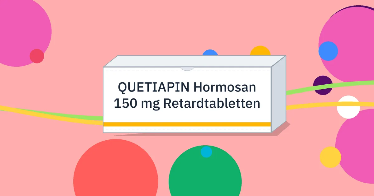 Symbolbild: Packung mit der Aufschrift QUETIAPIN Hormosan 150 mg Retardtabletten (PZN 11145948) – Verfügbarkeit und Bezug in Apotheken in Frankfurt am Main