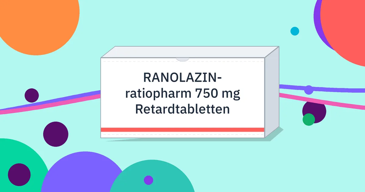 Symbolbild: Packung mit der Aufschrift RANOLAZIN-ratiopharm 750 mg Retardtabletten (PZN 19114479) – Verfügbarkeit und Bezug in Apotheken in Frankfurt am Main