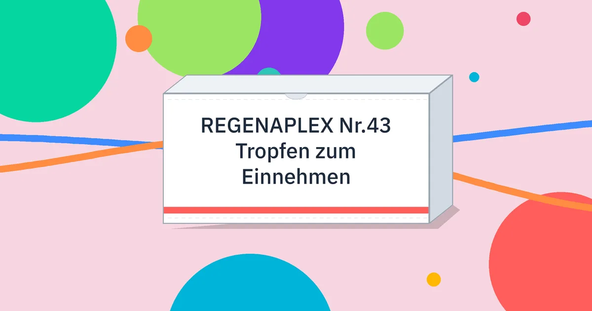 Symbolbild: Packung mit der Aufschrift REGENAPLEX Nr.43 Tropfen zum Einnehmen (PZN 02642607) – Verfügbarkeit und Bezug in Apotheken in Frankfurt am Main