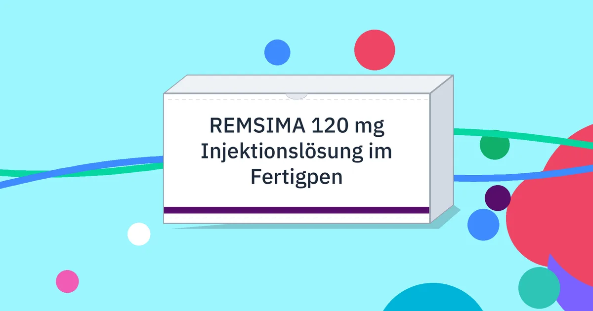 Symbolbild: Packung mit der Aufschrift REMSIMA 120 mg Injektionslösung im Fertigpen (PZN 16839733) – Verfügbarkeit und Bezug in Apotheken in Frankfurt am Main