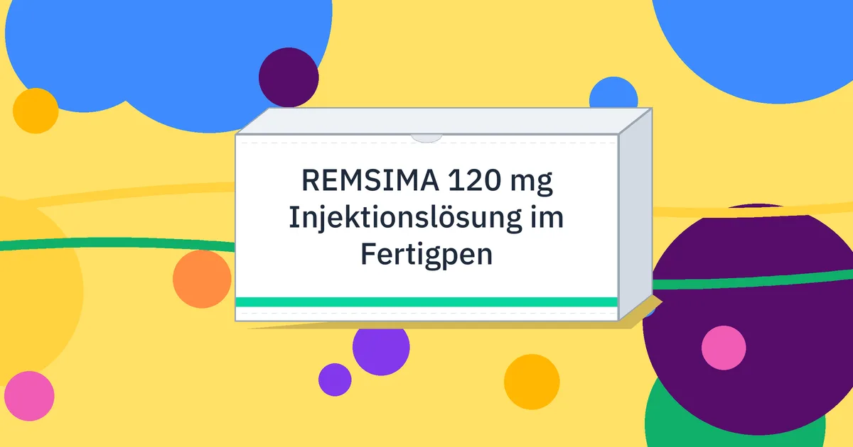Symbolbild: Packung mit der Aufschrift REMSIMA 120 mg Injektionslösung im Fertigpen (PZN 18778303) – Verfügbarkeit und Bezug in Apotheken in Frankfurt am Main