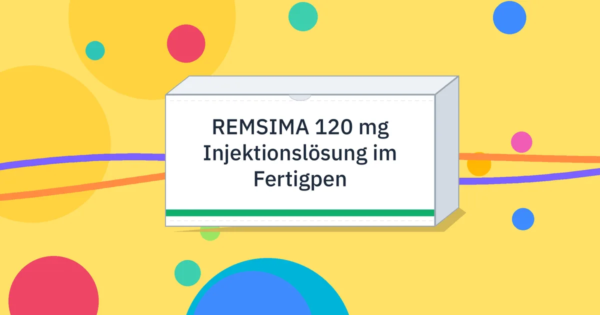Symbolbild: Packung mit der Aufschrift REMSIMA 120 mg Injektionslösung im Fertigpen (PZN 19053269) – Verfügbarkeit und Bezug in Apotheken in Frankfurt am Main