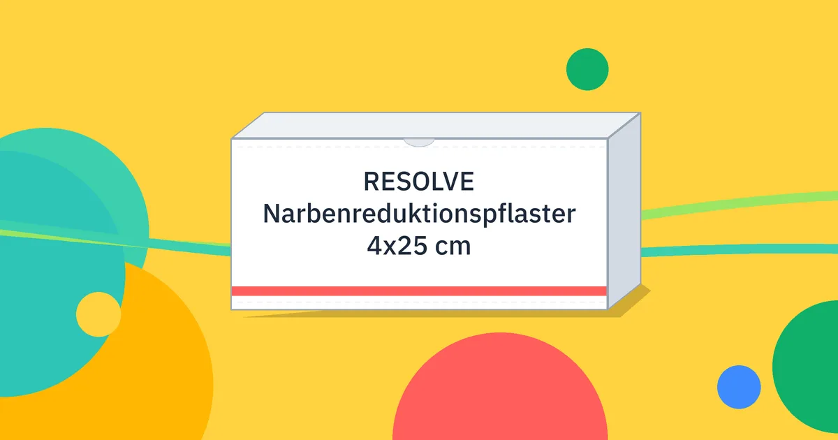Symbolbild: Packung mit der Aufschrift RESOLVE Narbenreduktionspflaster 4x25 cm (PZN 19207270) – Verfügbarkeit und Bezug in Apotheken in Frankfurt am Main