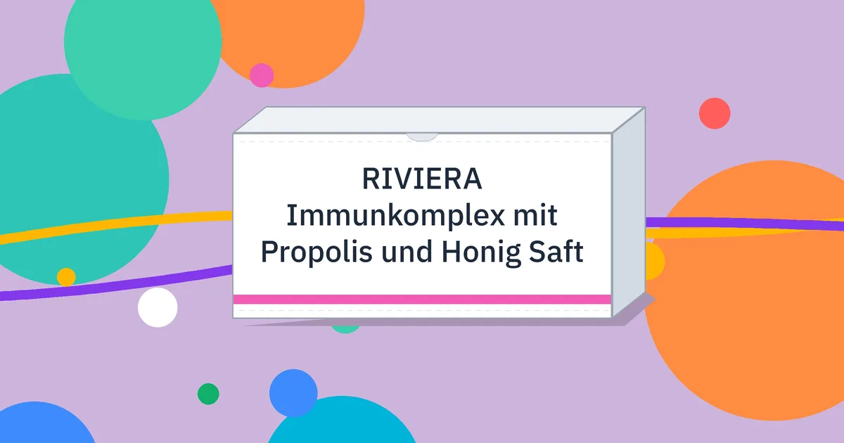 Symbolbild: Packung mit der Aufschrift RIVIERA Immunkomplex mit Propolis und Honig Saft (PZN 20893247) – Verfügbarkeit und Bezug in Apotheken in Frankfurt am Main