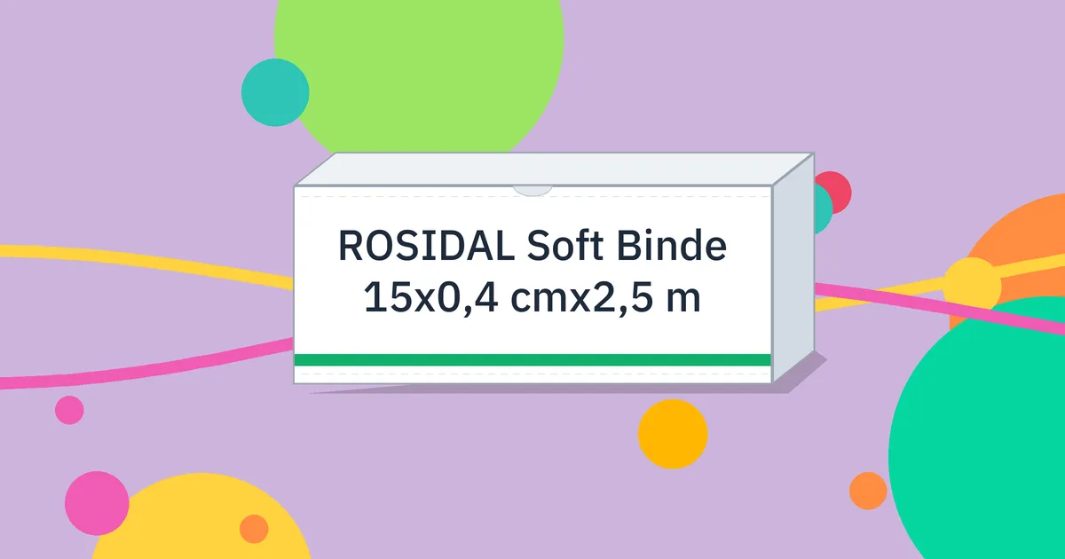 Symbolbild: Packung mit der Aufschrift ROSIDAL Soft Binde 15x0,4 cmx2,5 m (PZN 17851475) – Verfügbarkeit und Bezug in Apotheken in Frankfurt am Main