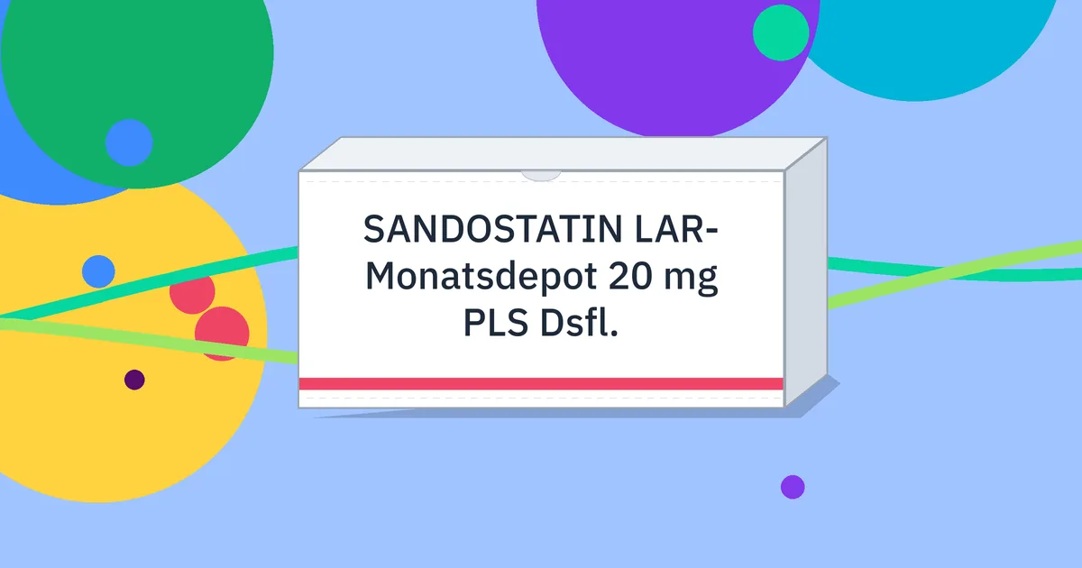 Symbolbild: Packung mit der Aufschrift SANDOSTATIN LAR-Monatsdepot 20 mg PLS Dsfl. (PZN 19666256) – Verfügbarkeit und Bezug in Apotheken in Frankfurt am Main