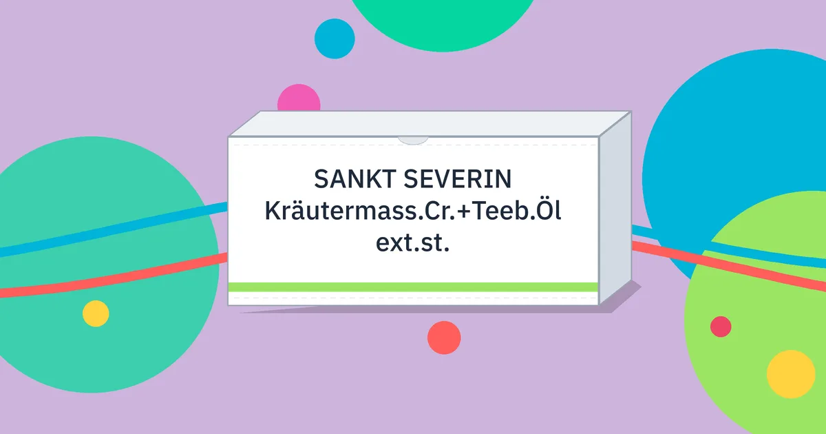 Symbolbild: Packung mit der Aufschrift SANKT SEVERIN Kräutermass.Cr.+Teeb.Öl ext.st. (PZN 08534474) – Verfügbarkeit und Bezug in Apotheken in Frankfurt am Main