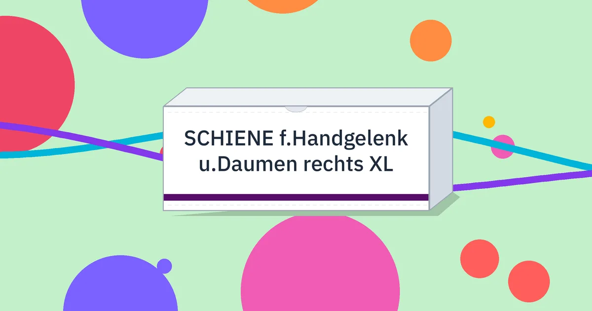 Symbolbild: Packung mit der Aufschrift SCHIENE f.Handgelenk u.Daumen rechts XL (PZN 19070316) – Verfügbarkeit und Bezug in Apotheken in Frankfurt am Main