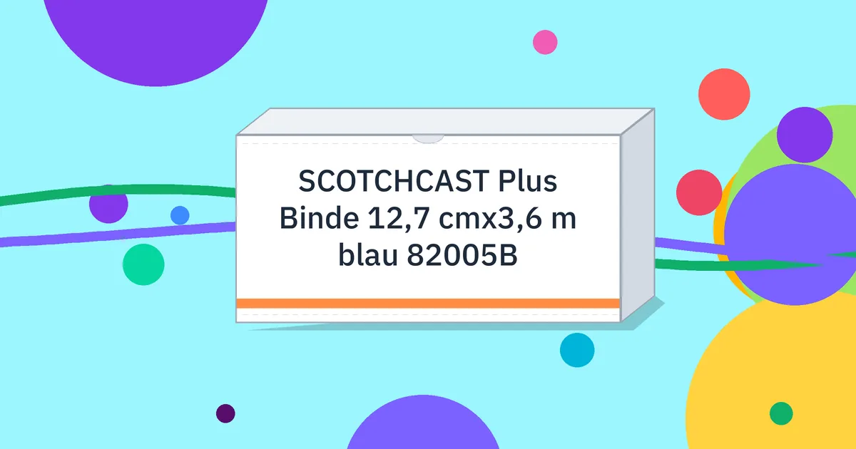 Symbolbild: Packung mit der Aufschrift SCOTCHCAST Plus Binde 12,7 cmx3,6 m blau 82005B (PZN 02698430) – Verfügbarkeit und Bezug in Apotheken in Frankfurt am Main
