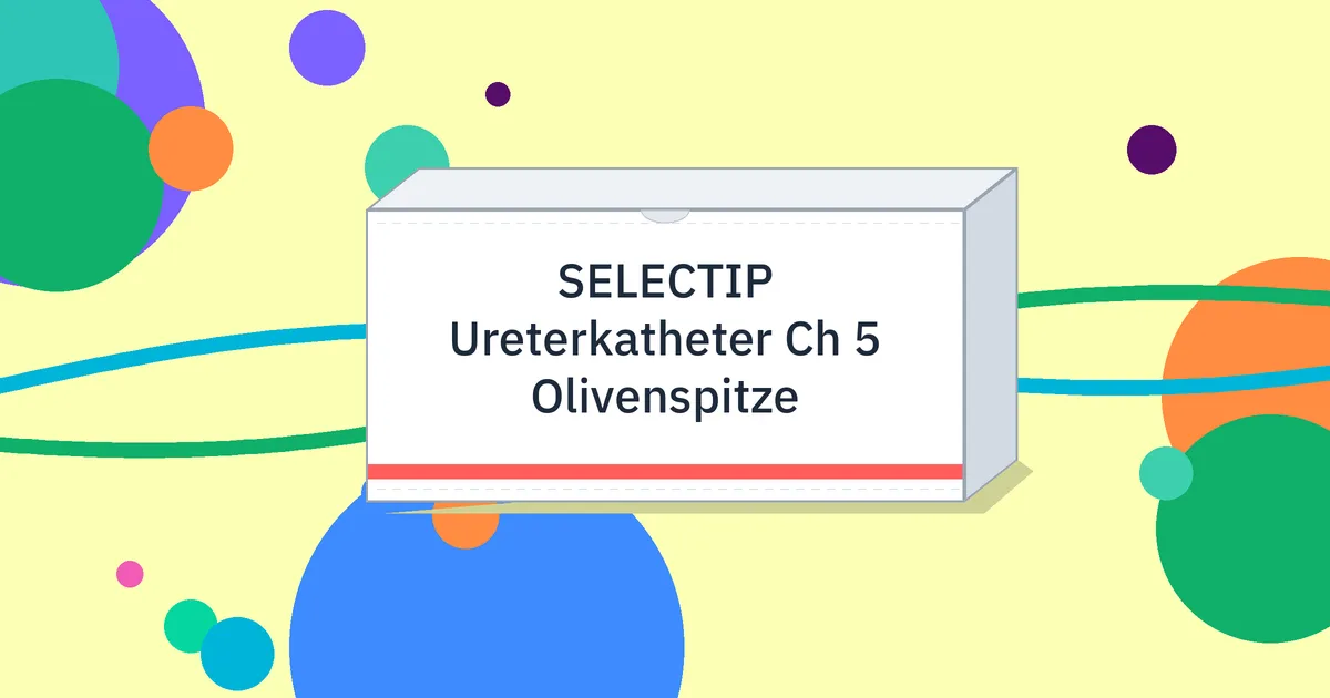 Symbolbild: Packung mit der Aufschrift SELECTIP Ureterkatheter Ch 5 Olivenspitze (PZN 02076131) – Verfügbarkeit und Bezug in Apotheken in Frankfurt am Main