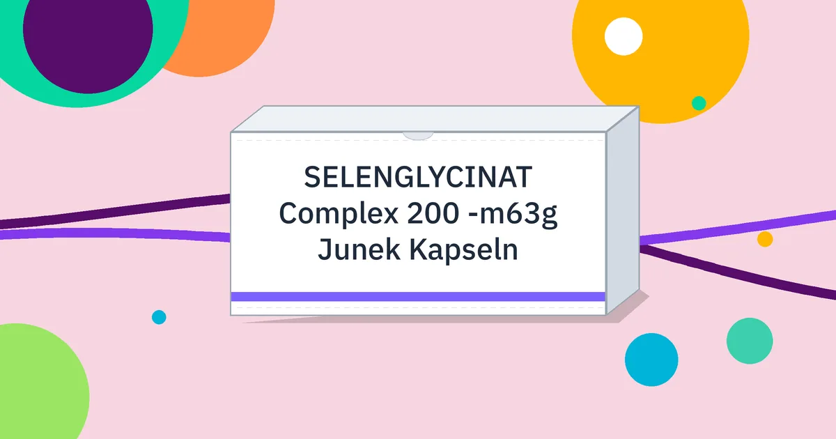Symbolbild: Packung mit der Aufschrift SELENGLYCINAT Complex 200 -m63g Junek Kapseln (PZN 10190817) – Verfügbarkeit und Bezug in Apotheken in Frankfurt am Main