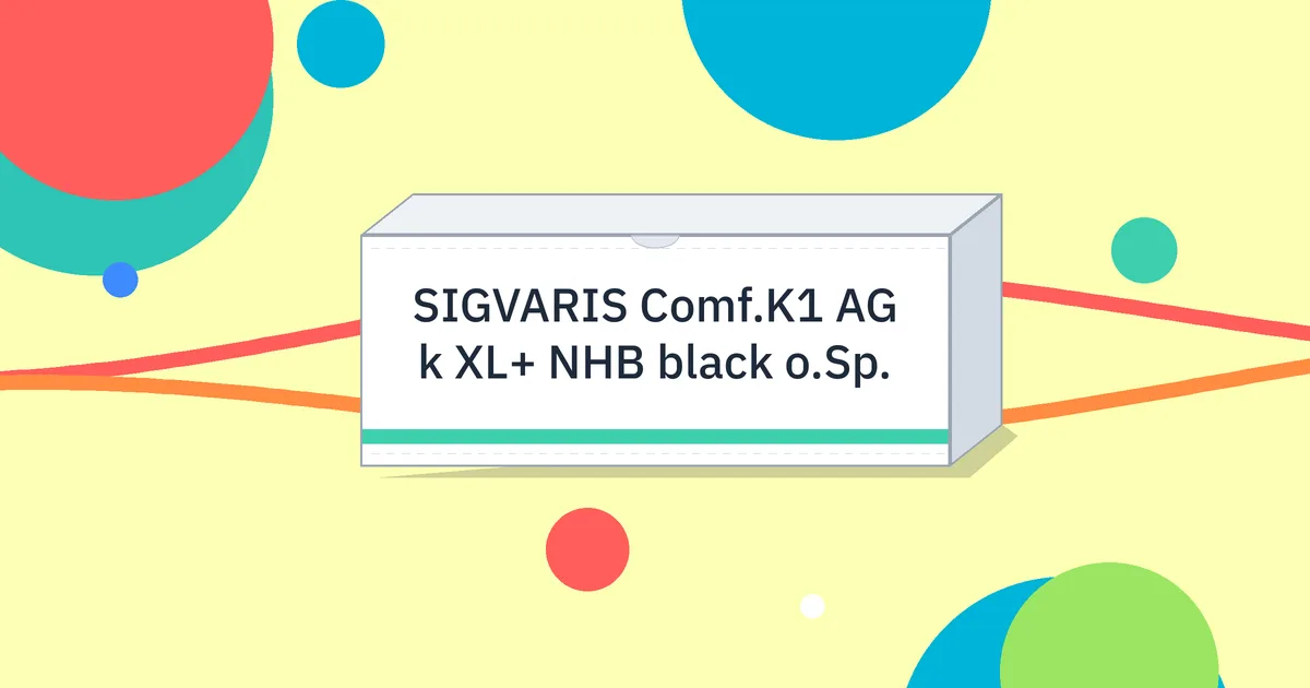 Symbolbild: Packung mit der Aufschrift SIGVARIS Comf.K1 AG k XL+ NHB black o.Sp. (PZN 17099830) – Verfügbarkeit und Bezug in Apotheken in Frankfurt am Main