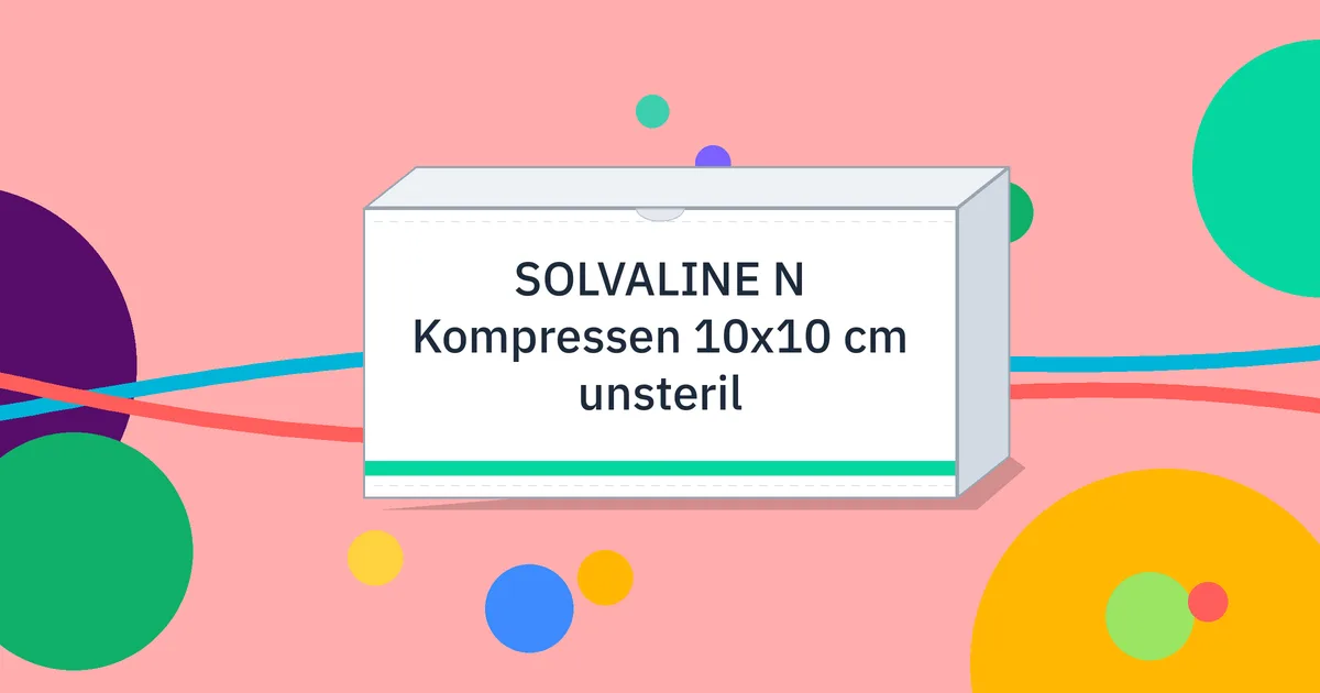 Symbolbild: Packung mit der Aufschrift SOLVALINE N Kompressen 10x10 cm unsteril (PZN 07593598) – Verfügbarkeit und Bezug in Apotheken in Frankfurt am Main