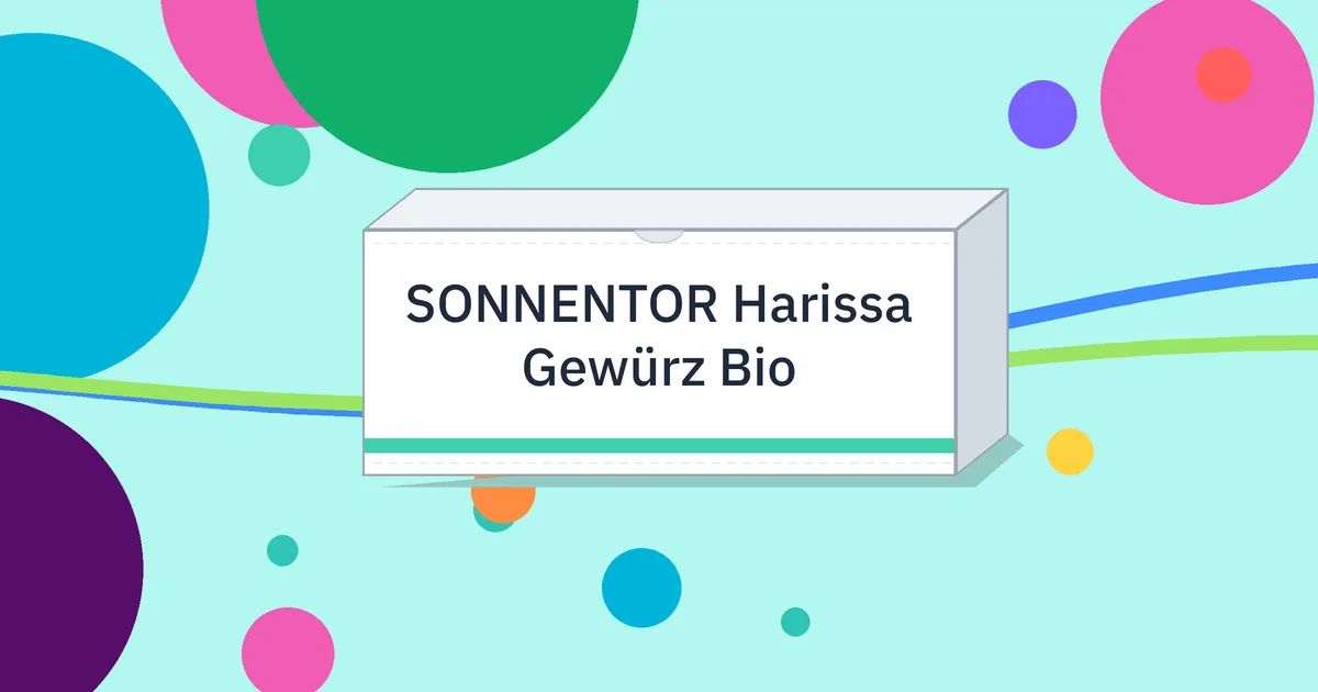 Symbolbild: Packung mit der Aufschrift SONNENTOR Harissa Gewürz Bio (PZN 18904216) – Verfügbarkeit und Bezug in Apotheken in Frankfurt am Main