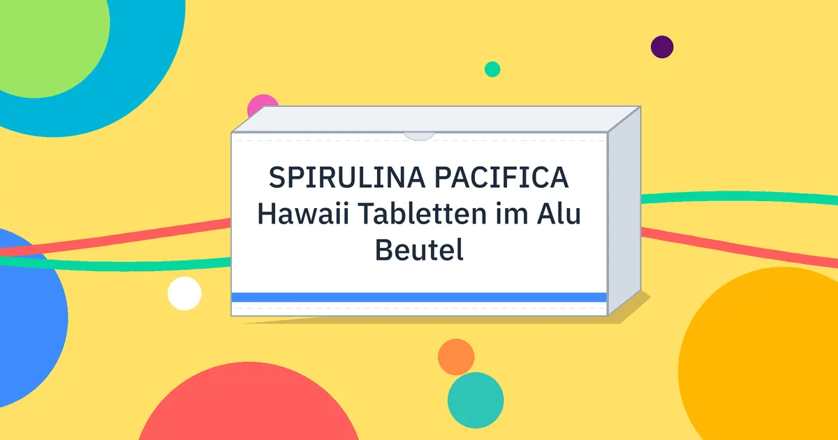Symbolbild: Packung mit der Aufschrift SPIRULINA PACIFICA Hawaii Tabletten im Alu Beutel (PZN 04315841) – Verfügbarkeit und Bezug in Apotheken in Frankfurt am Main