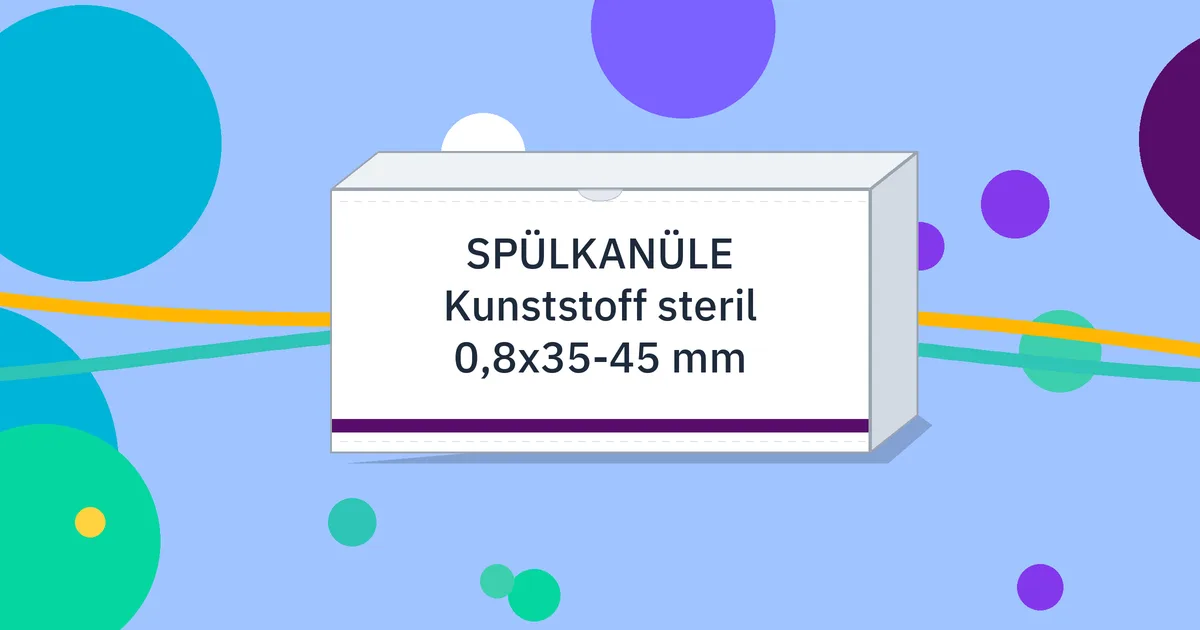 Symbolbild: Packung mit der Aufschrift SPÜLKANÜLE Kunststoff steril 0,8x35-45 mm (PZN 19988209) – Verfügbarkeit und Bezug in Apotheken in Frankfurt am Main