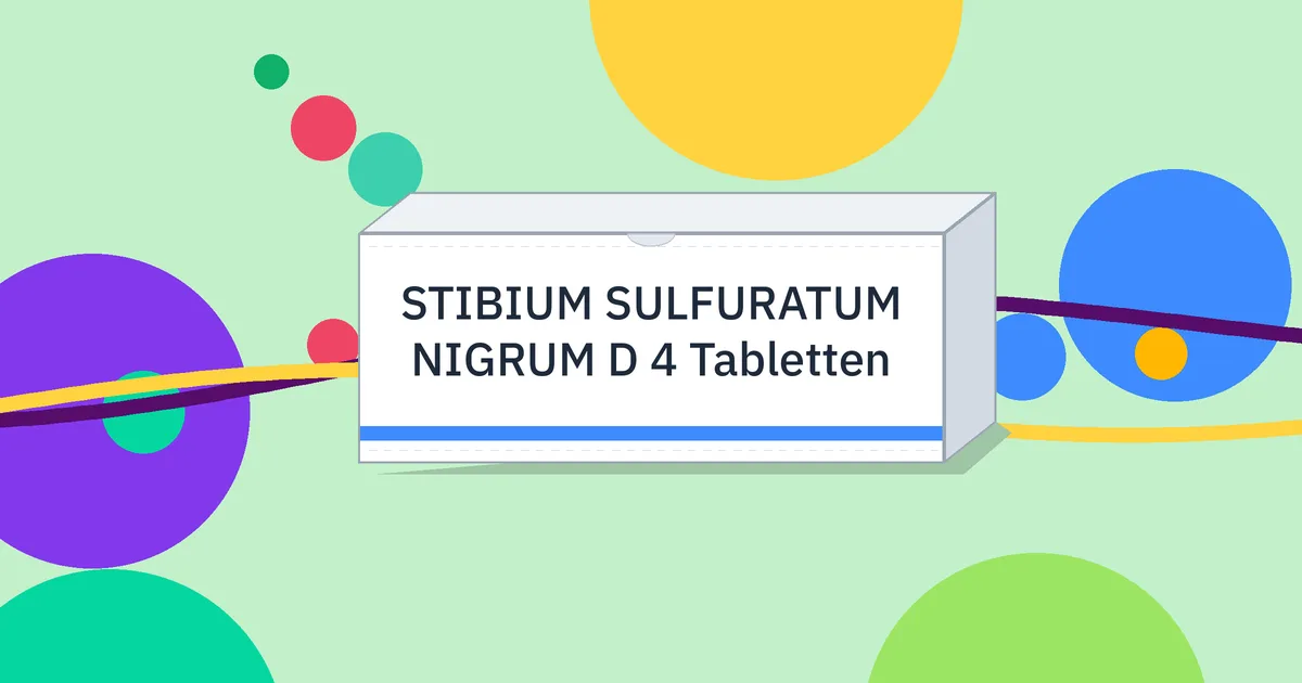 Symbolbild: Packung mit der Aufschrift STIBIUM SULFURATUM NIGRUM D 4 Tabletten (PZN 01071657) – Verfügbarkeit und Bezug in Apotheken in Frankfurt am Main