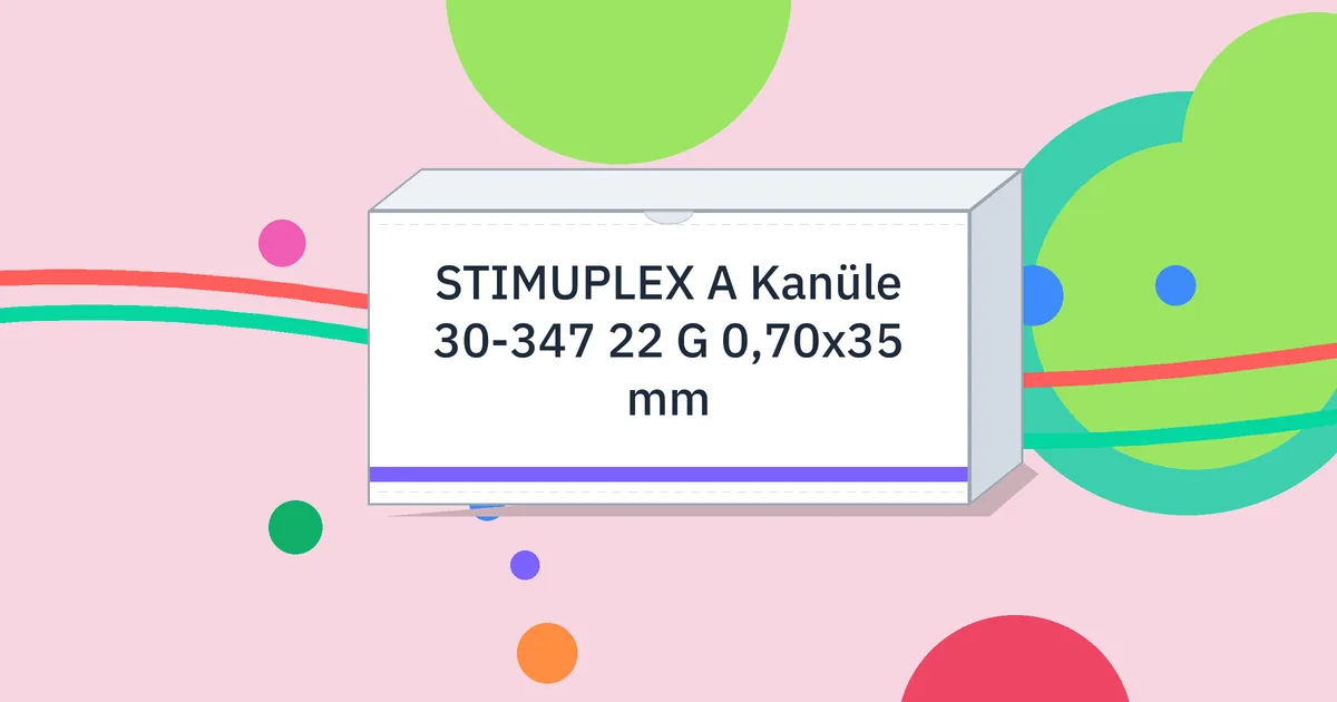 Symbolbild: Packung mit der Aufschrift STIMUPLEX A Kanüle 30-347 22 G 0,70x35 mm (PZN 06866344) – Verfügbarkeit und Bezug in Apotheken in Frankfurt am Main