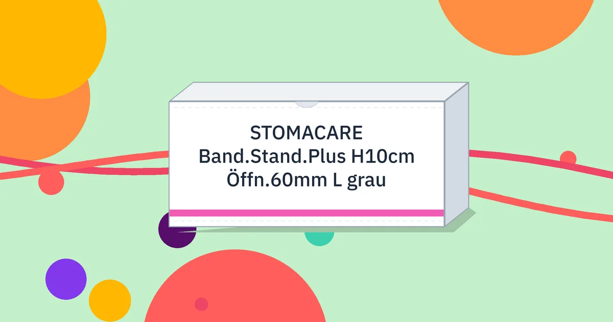 Symbolbild: Packung mit der Aufschrift STOMACARE Band.Stand.Plus H10cm Öffn.60mm L grau (PZN 16750097) – Verfügbarkeit und Bezug in Apotheken in Frankfurt am Main