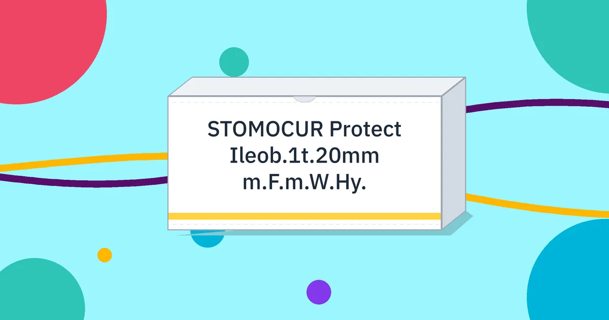 Symbolbild: Packung mit der Aufschrift STOMOCUR Protect Ileob.1t.20mm m.F.m.W.Hy. (PZN 14330362) – Verfügbarkeit und Bezug in Apotheken in Frankfurt am Main