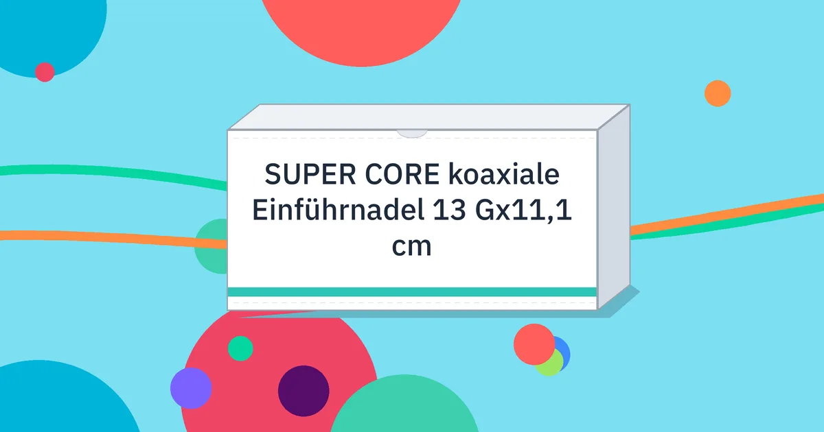 Symbolbild: Packung mit der Aufschrift SUPER CORE koaxiale Einführnadel 13 Gx11,1 cm (PZN 06770911) – Verfügbarkeit und Bezug in Apotheken in Frankfurt am Main